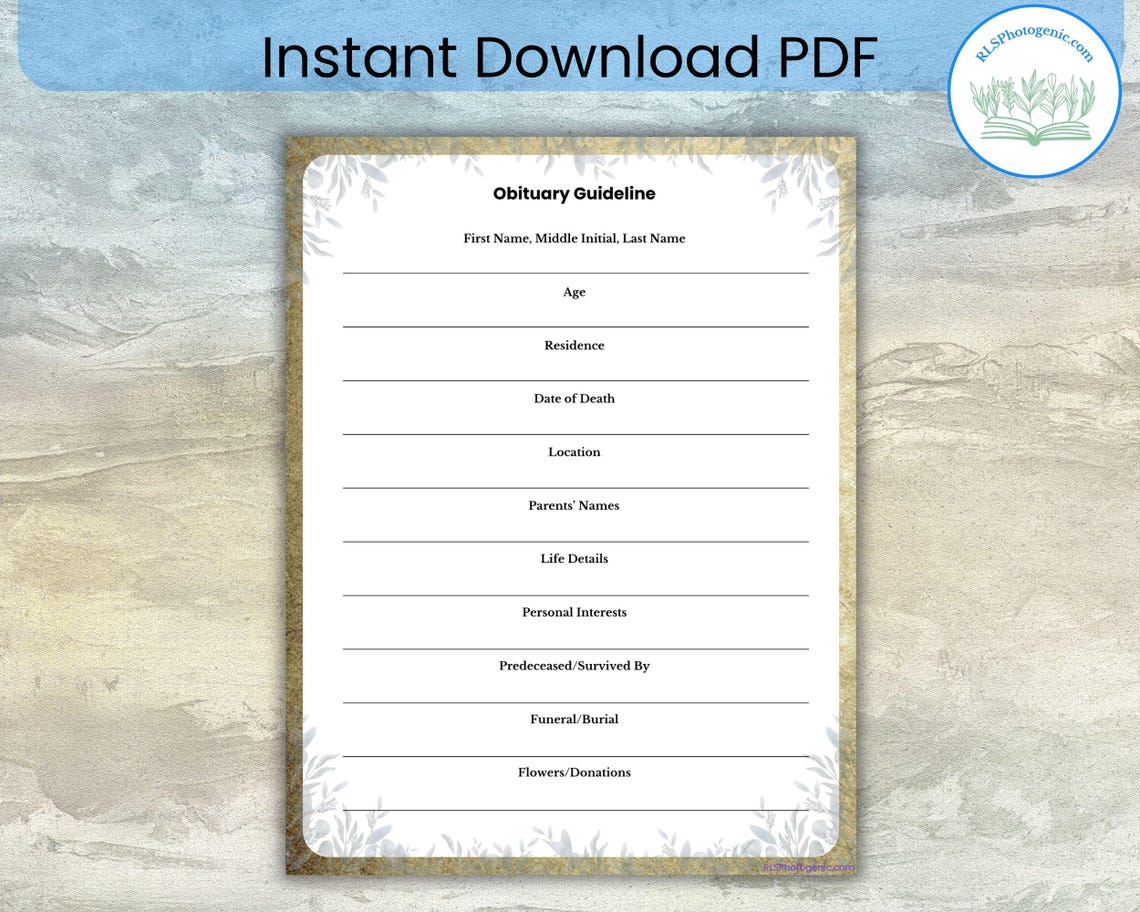 Printable Obituary Template | How to Write Obit Guide | Death Notice ...