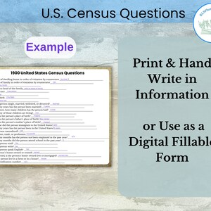 United State Census Questions Printable Fillable Sheets | Years 1900 ...