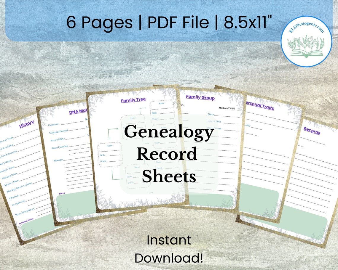 Genealogy Record Sheets Family Tree Research Ancestry Printable Fillable Template Genealogy for ...