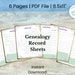 Genealogy Record Sheets Family Tree Research Ancestry Printable ...