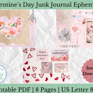 Valentine's Day Junk Journal Ephemera | Printable Craft Scrapbook Paper ...