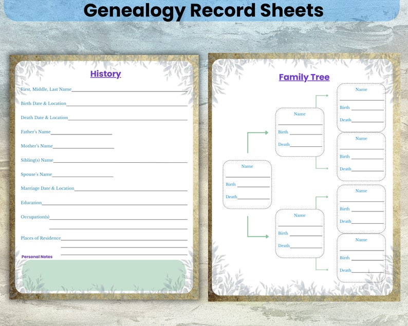 Family Tree Gift | Genealogy Worksheet Templates | Ancestor Legacy ...