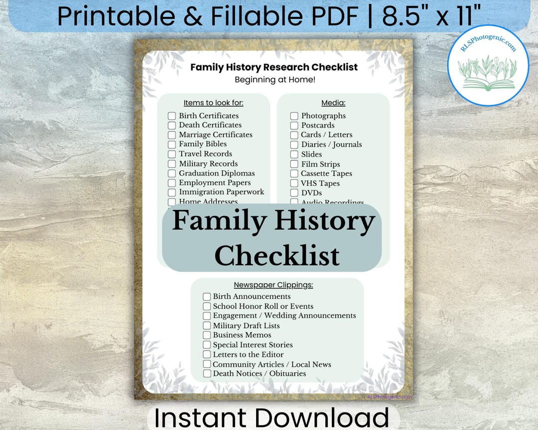 Family Tree Research, Begin at Home Checklist | Printable Genealogy ...