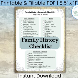 Family Tree Research, Begin at Home Checklist | Printable Genealogy ...
