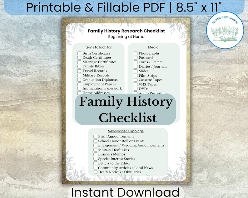 Family Tree Research, Begin at Home Checklist | Printable Genealogy ...