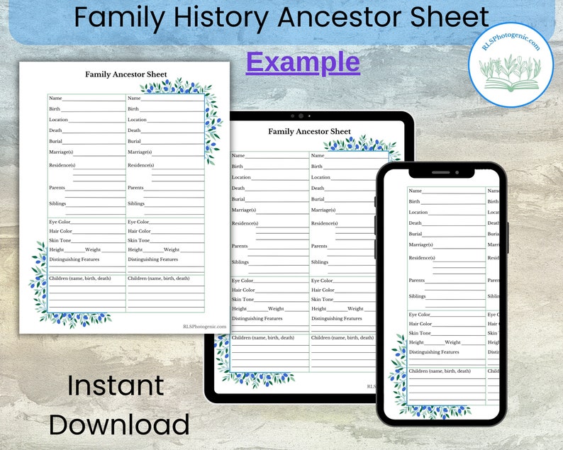 Family Tree Ancestry Sheet: Fillable Genealogy Forms (PDF) - Etsy