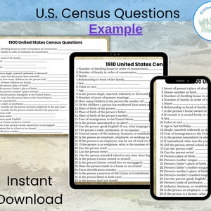 United State Census Questions Printable Fillable Sheets | Years 1900 ...