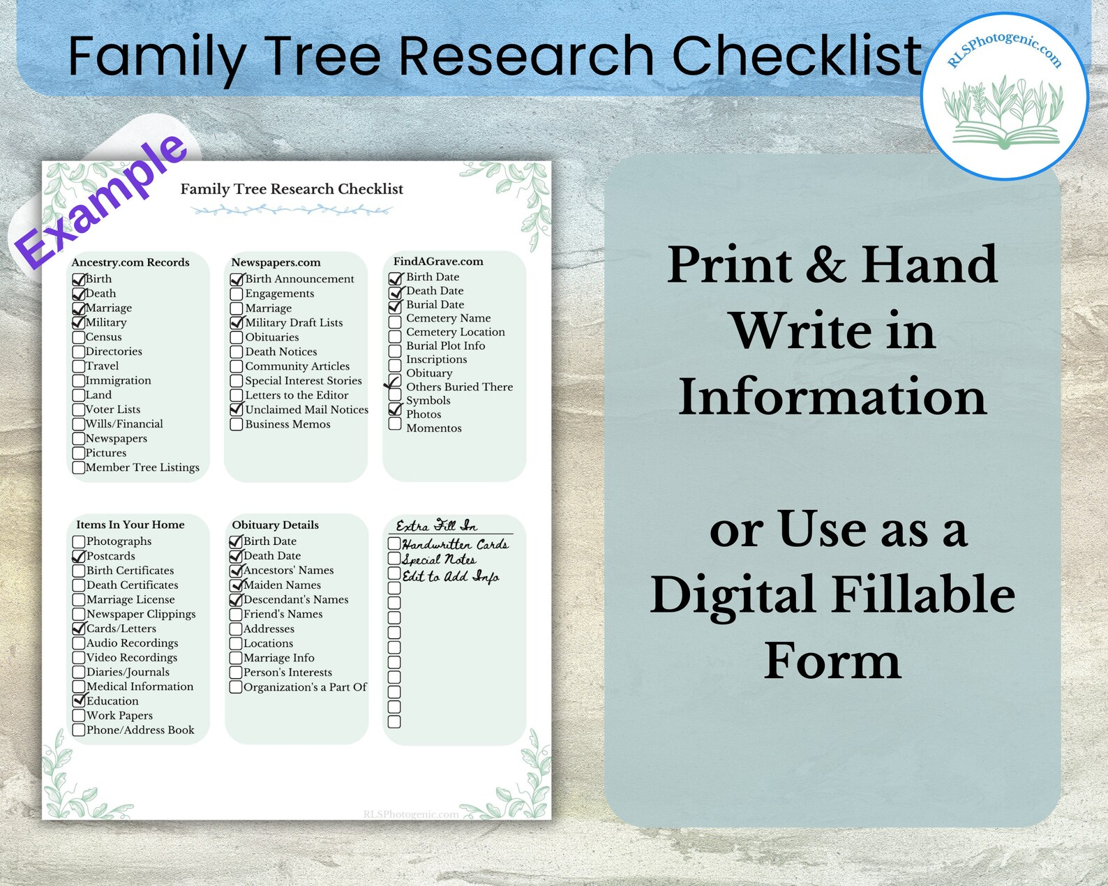 Family Tree Research Checklist Genealogy Printable Worksheet Ancestor ...