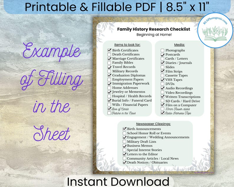 Family Tree Research, Begin at Home Checklist | Printable Genealogy ...