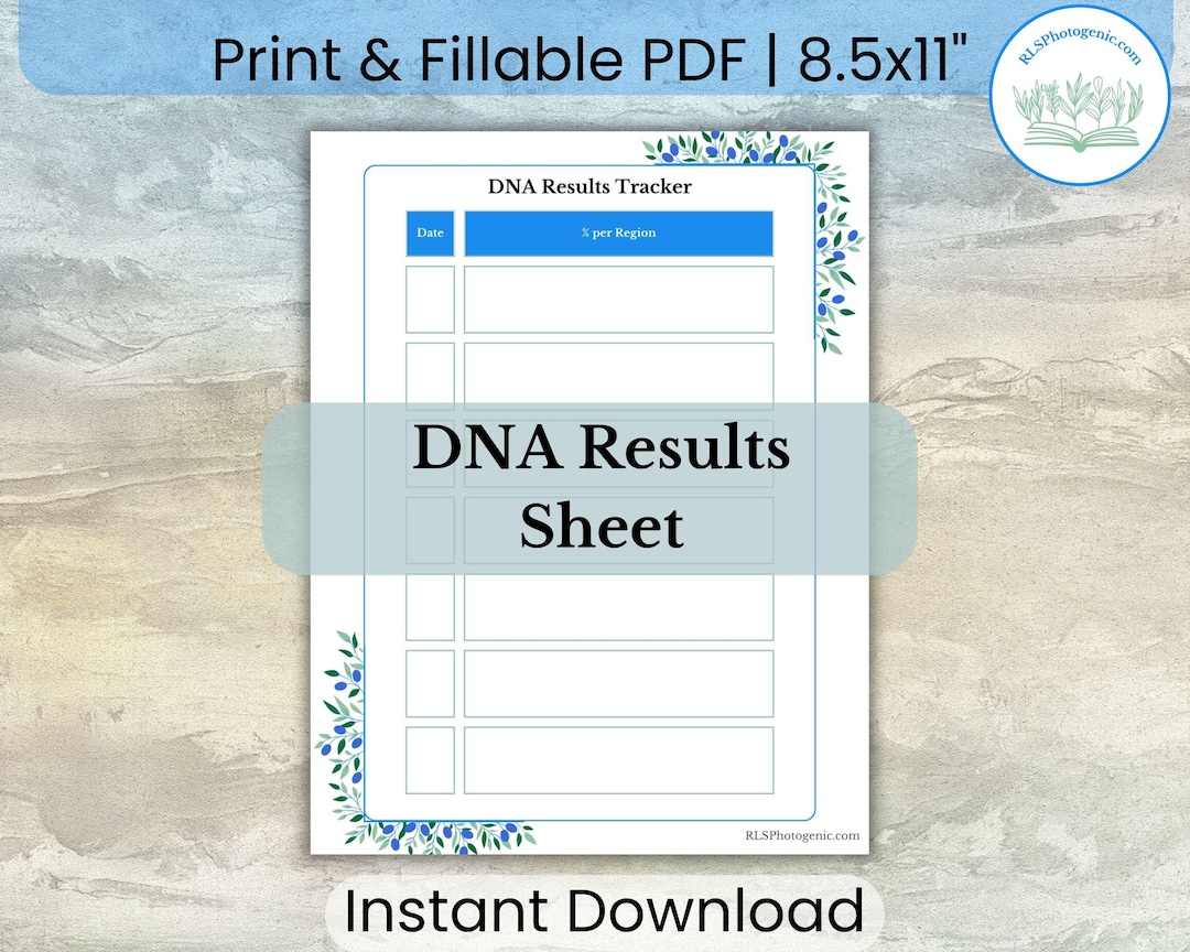 DNA Ethnicity Results Tracker: Printable Fillable PDF (8.5x11 ...
