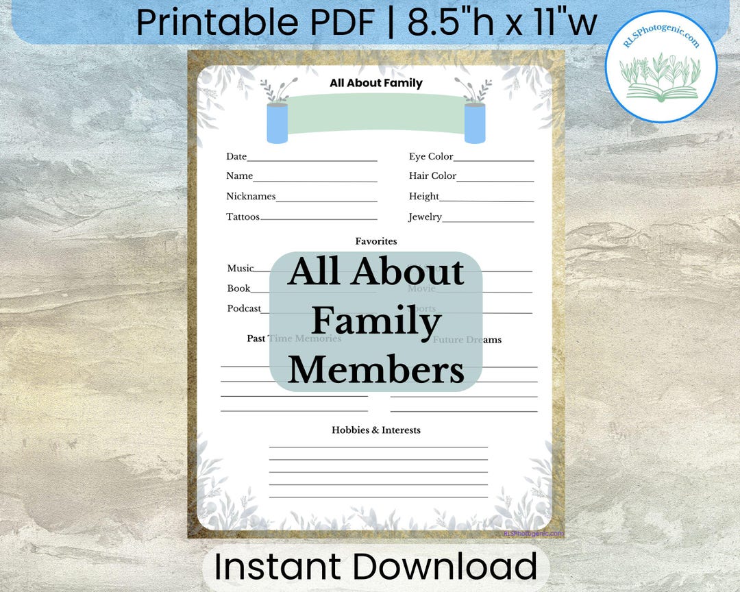 All About Me Printable Worksheet | Conversation Starters Family History ...