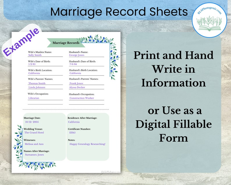 Marriage Records Printable Fillable Sheets | Family Tree | Ancestry ...