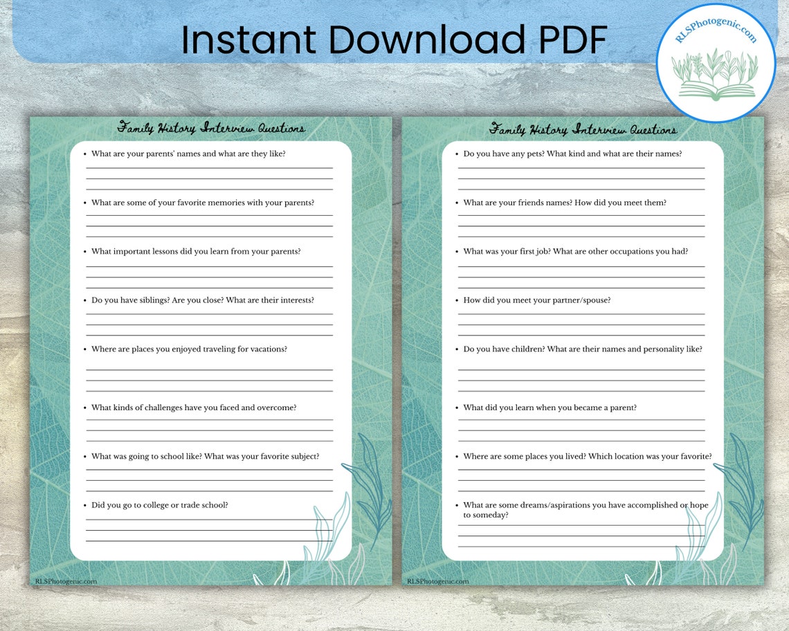 Family History Interview Questions | Ancestry Research Sheet | Family ...