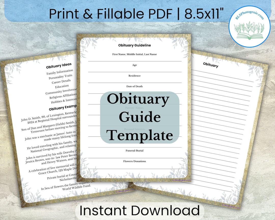 Printable Obituary Template | How to Write Obit Guide | Death Notice ...