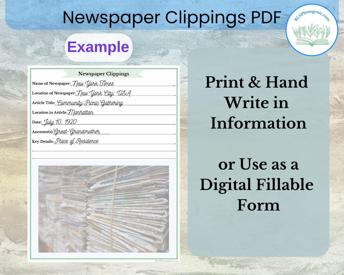 Newspaper Clippings Sheet | Articles Organizer | Fillable Printable ...