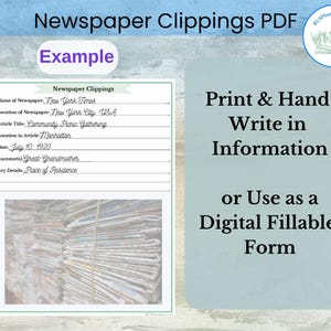 Newspaper Clippings Sheet Articles Organizer Fillable Printable ...