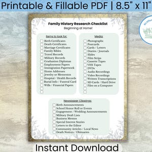 Family Tree Research, Begin at Home Checklist | Printable Genealogy ...