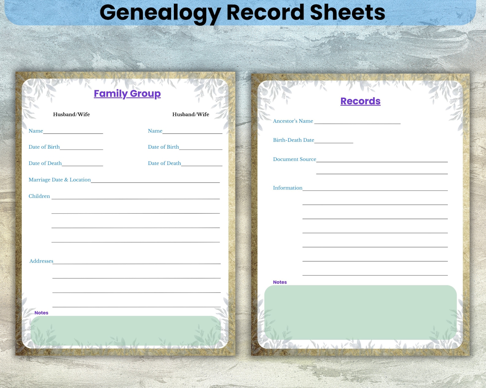 Genealogy Record Sheets Family Tree Research Ancestry Printable ...