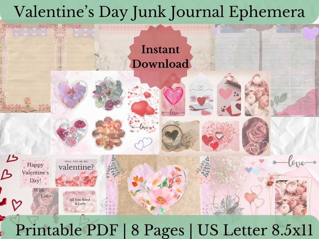 Valentine's Day Junk Journal Ephemera | Printable Craft Scrapbook Paper ...