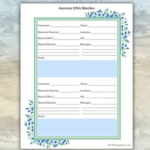 Ancestry DNA Matches Template | Family History Sheet | Genetic ...