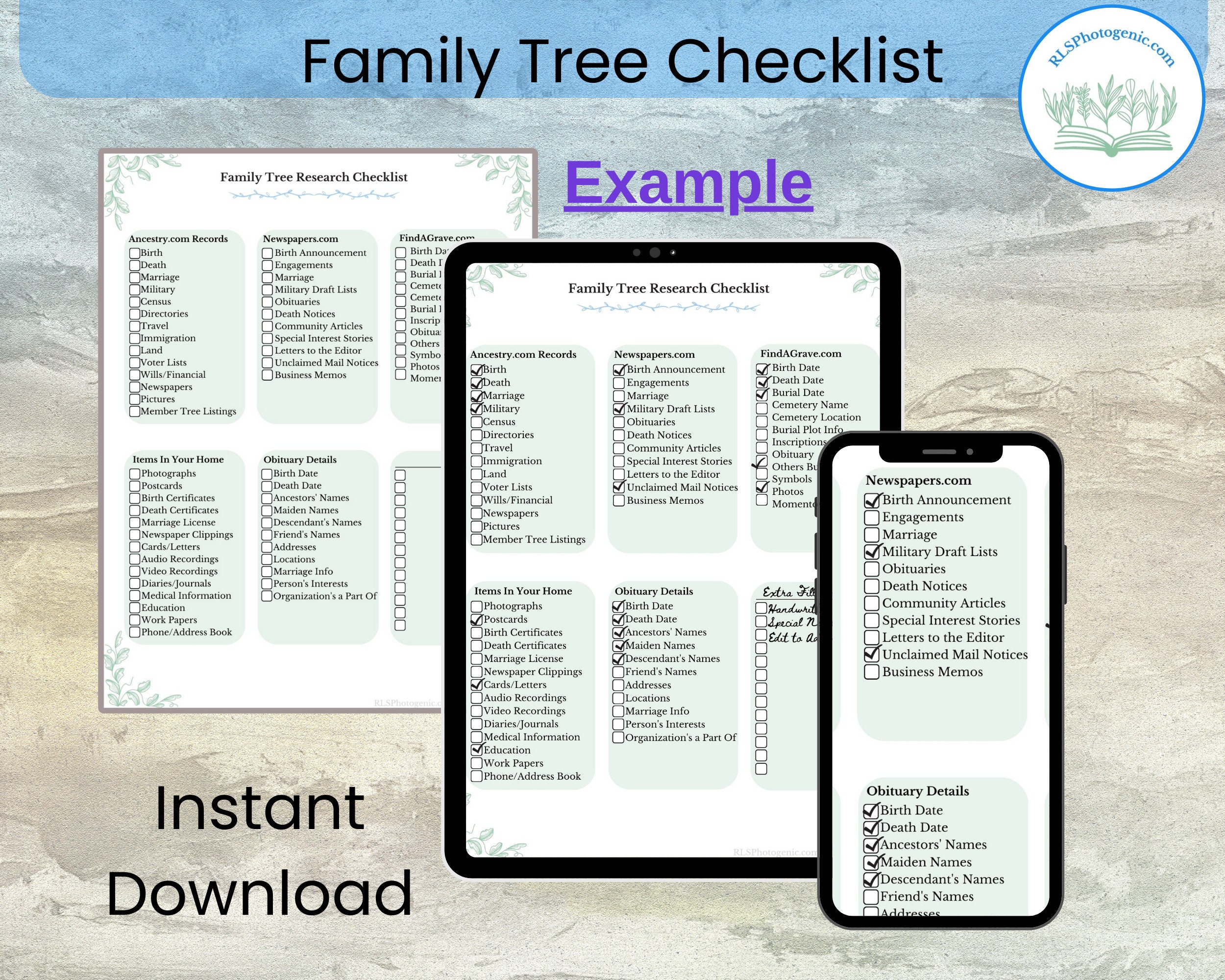 Family Tree Research Checklist | Genealogy Printable Worksheet ...