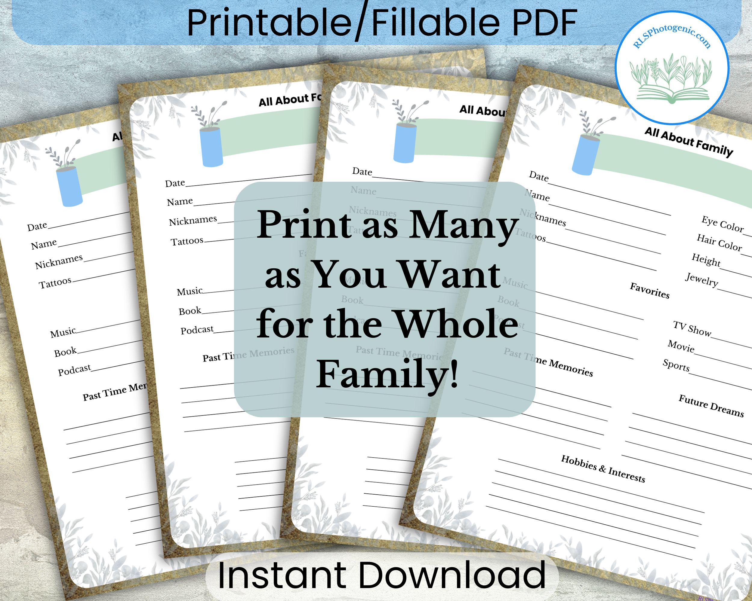 All About Me Printable Worksheet | Conversation Starters Family History ...