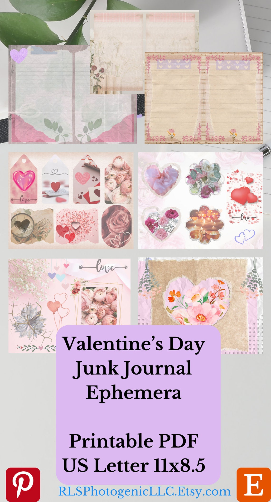 Valentine's Day Junk Journal Ephemera | Printable Craft Scrapbook Paper ...