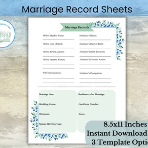 Marriage Records Printable Fillable Sheets | Family Tree | Ancestry ...