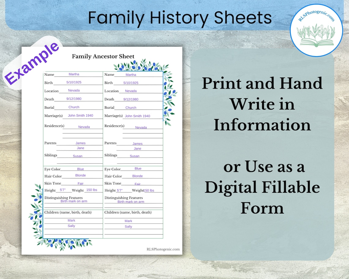 Family History Printable Sheets | Family Tree Ancestry Forms ...