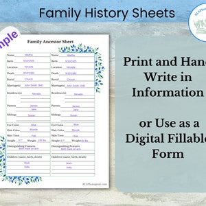 Family History Printable Sheets | Family Tree Ancestry Forms ...