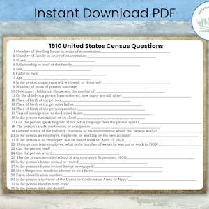 United State Census Questions Printable Fillable Sheets | Years 1900 ...