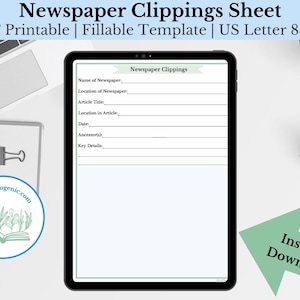 Newspaper Clippings Sheet | Articles Organizer | Fillable Printable ...