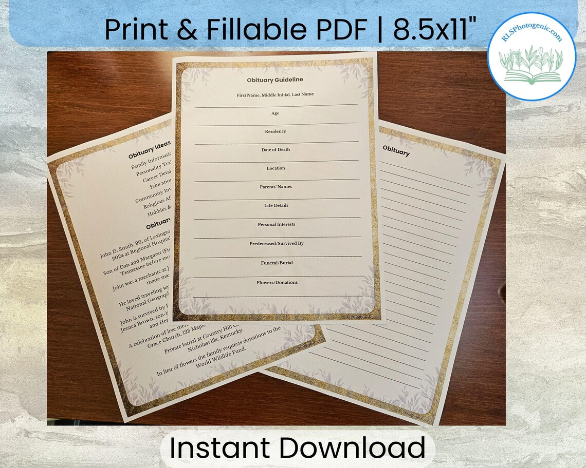 Printable Obituary Template | How to Write Obit Guide | Death Notice ...