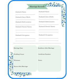 Marriage Records Printable Fillable Sheets Family Tree Ancestry ...