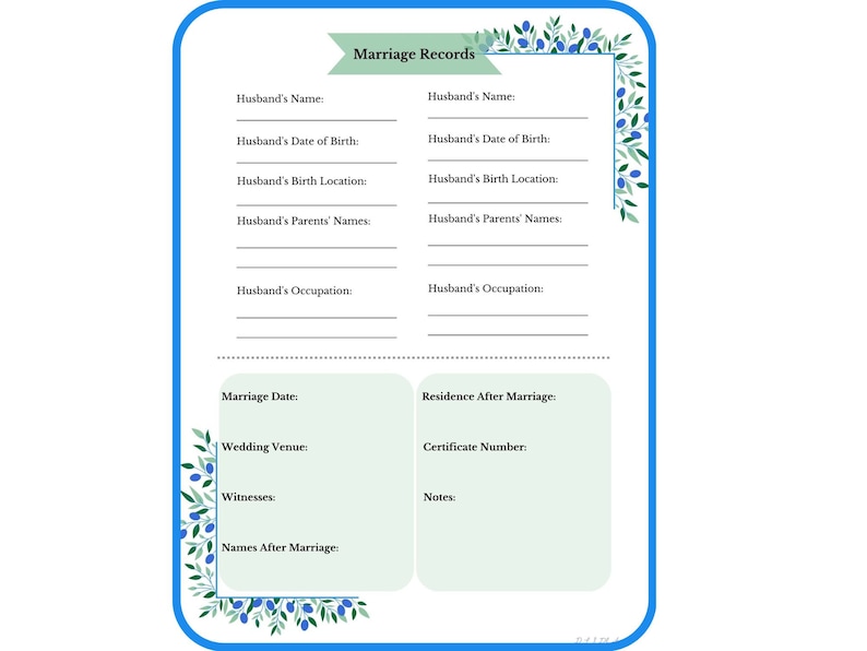 Marriage Records Printable Fillable Sheets Family Tree Ancestry ...