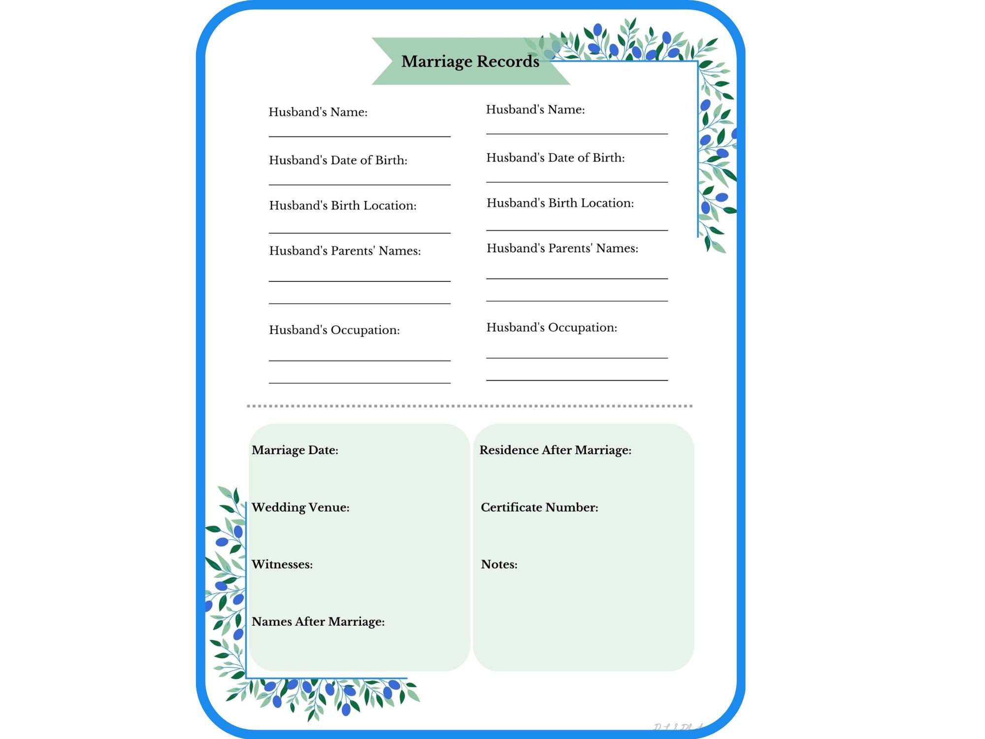 Marriage Records Printable Fillable Sheets Family Tree Ancestry ...