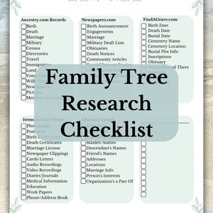 Family Tree Research Checklist | Genealogy Printable Worksheet ...