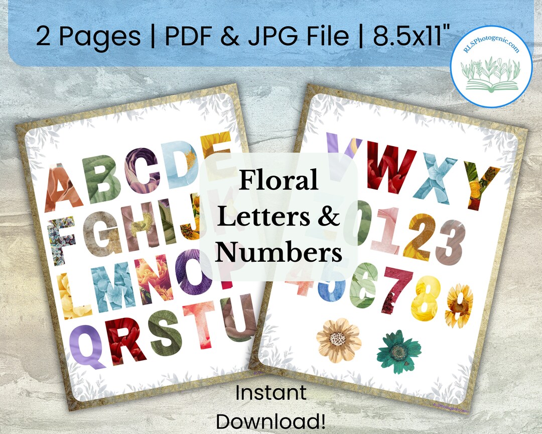 Floral Alphabet and Number Blocks Printable | Flower Letters Font ...