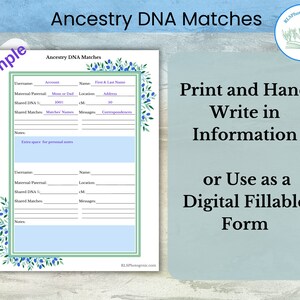 Ancestry DNA Matches Template | Family History Sheet | Genetic ...