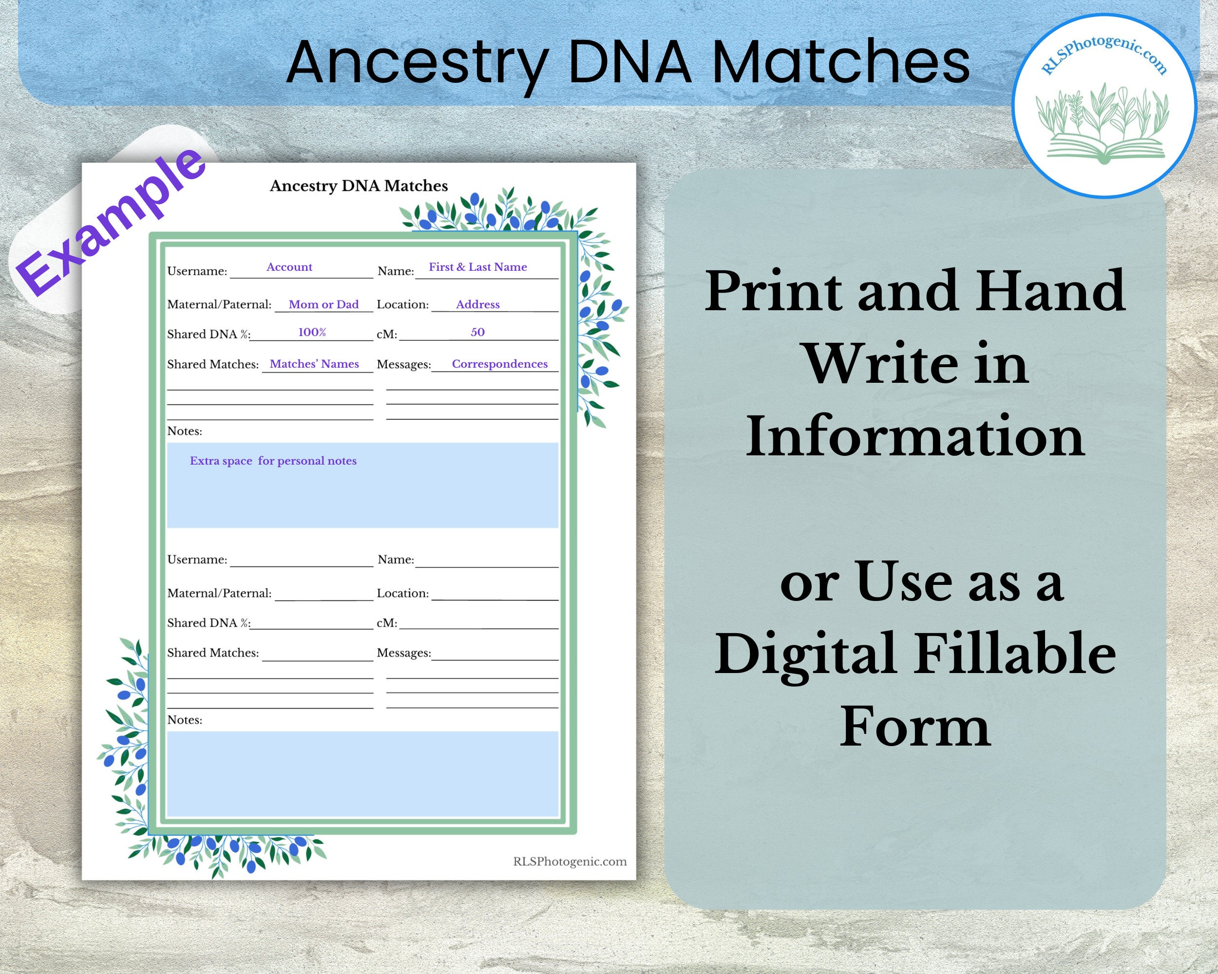 Ancestry DNA Matches Template | Family History Sheet | Genetic ...
