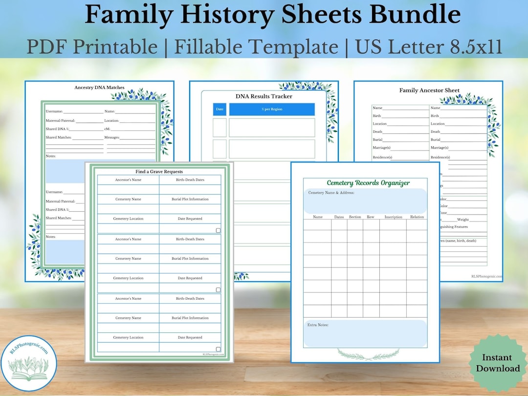 Family History Printable Sheets Family Tree Ancestry Forms Genealogy ...
