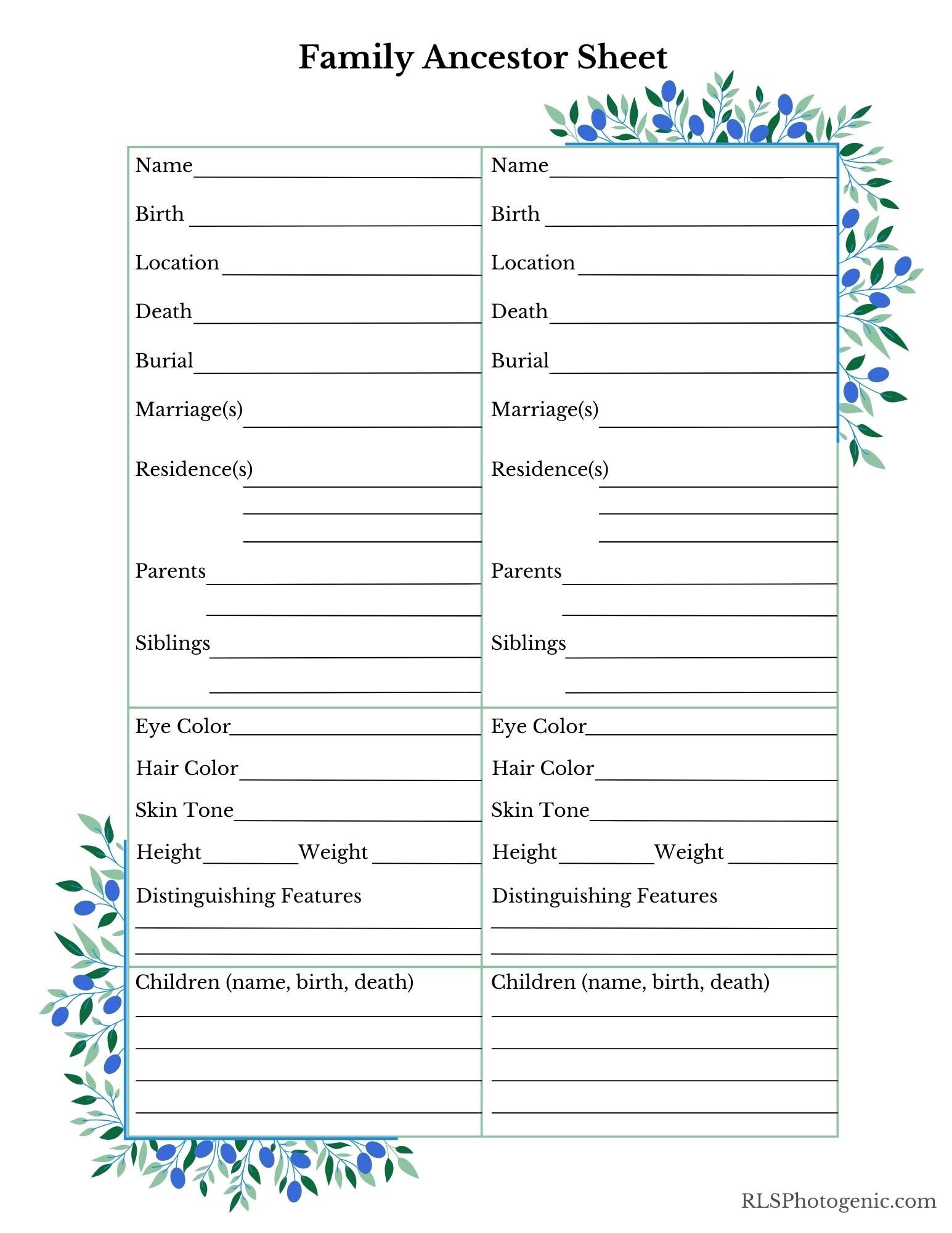 Family Tree Ancestry Sheet Genealogy Forms Family History Group Sheet ...