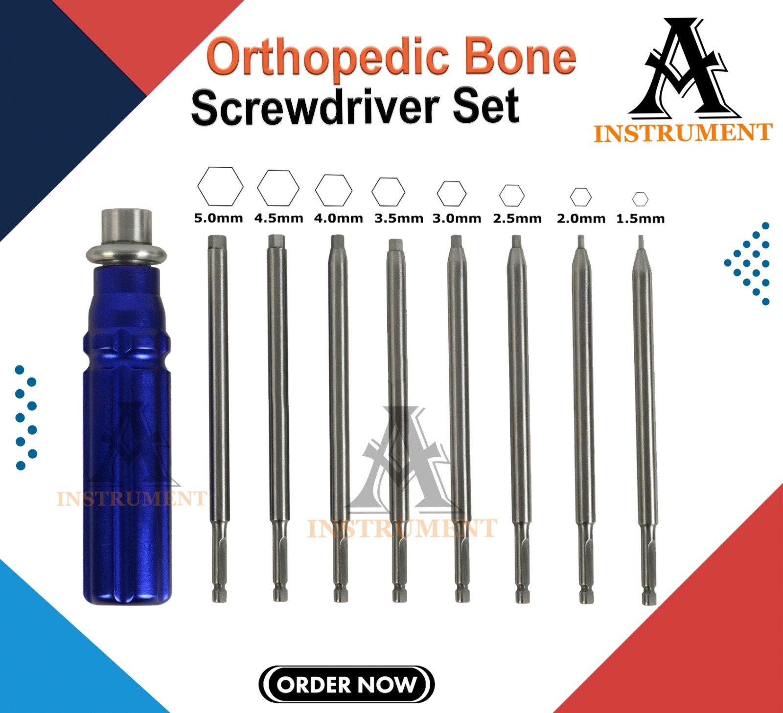 Orthopedic Bone Screwdriver Set With Quick Coupling Handle Surgical ...