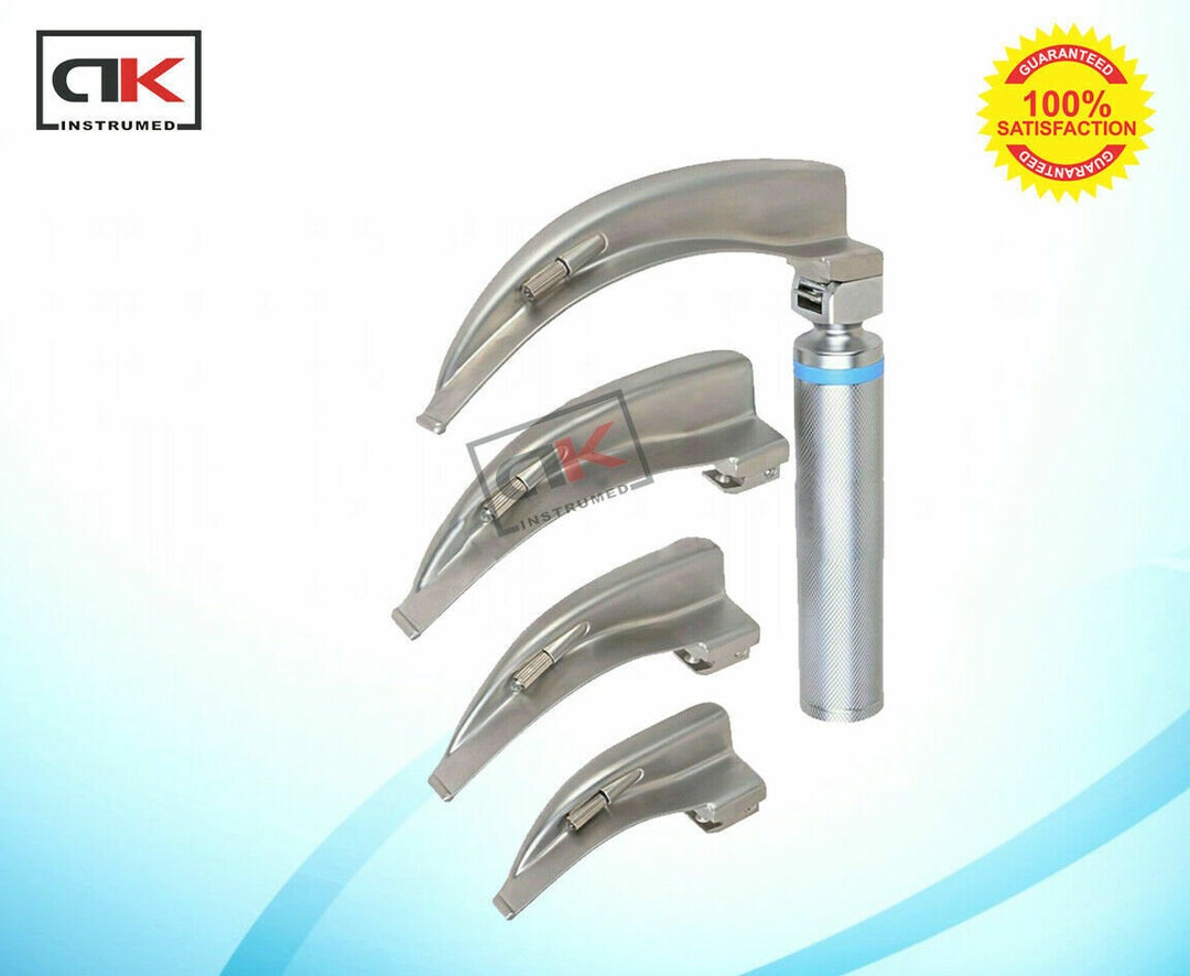 LED Light Macintosh Laryngoscope Set With 4 Blades & Handle With Box ...