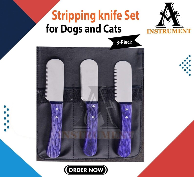 Carding Knives Stripping Knife for Dog & Cat 3 Pcs Set Wooden Handle ...