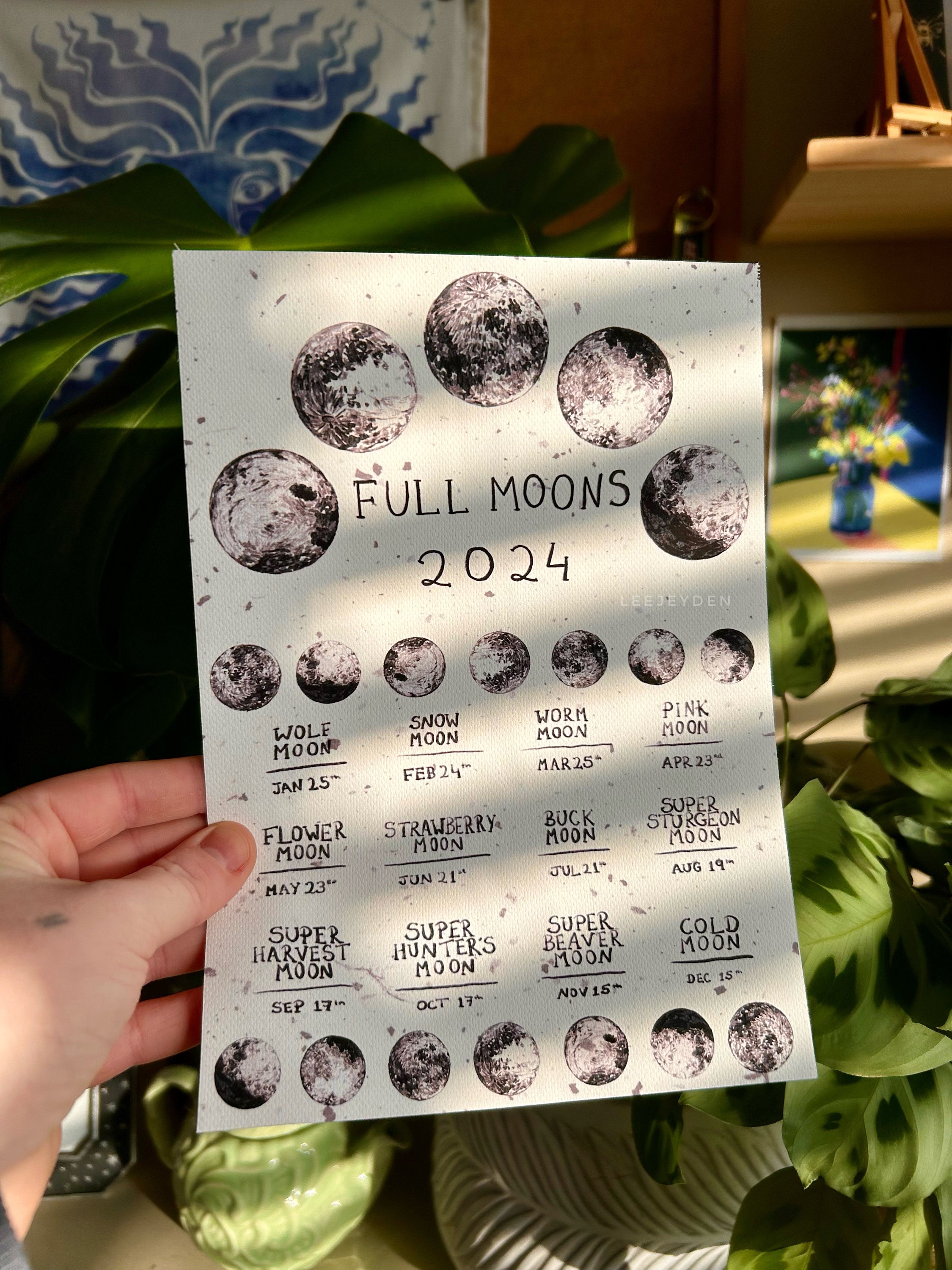 2024 Full Moon Calendar Cycle Illustrated Art Print Ljpandco - Etsy
