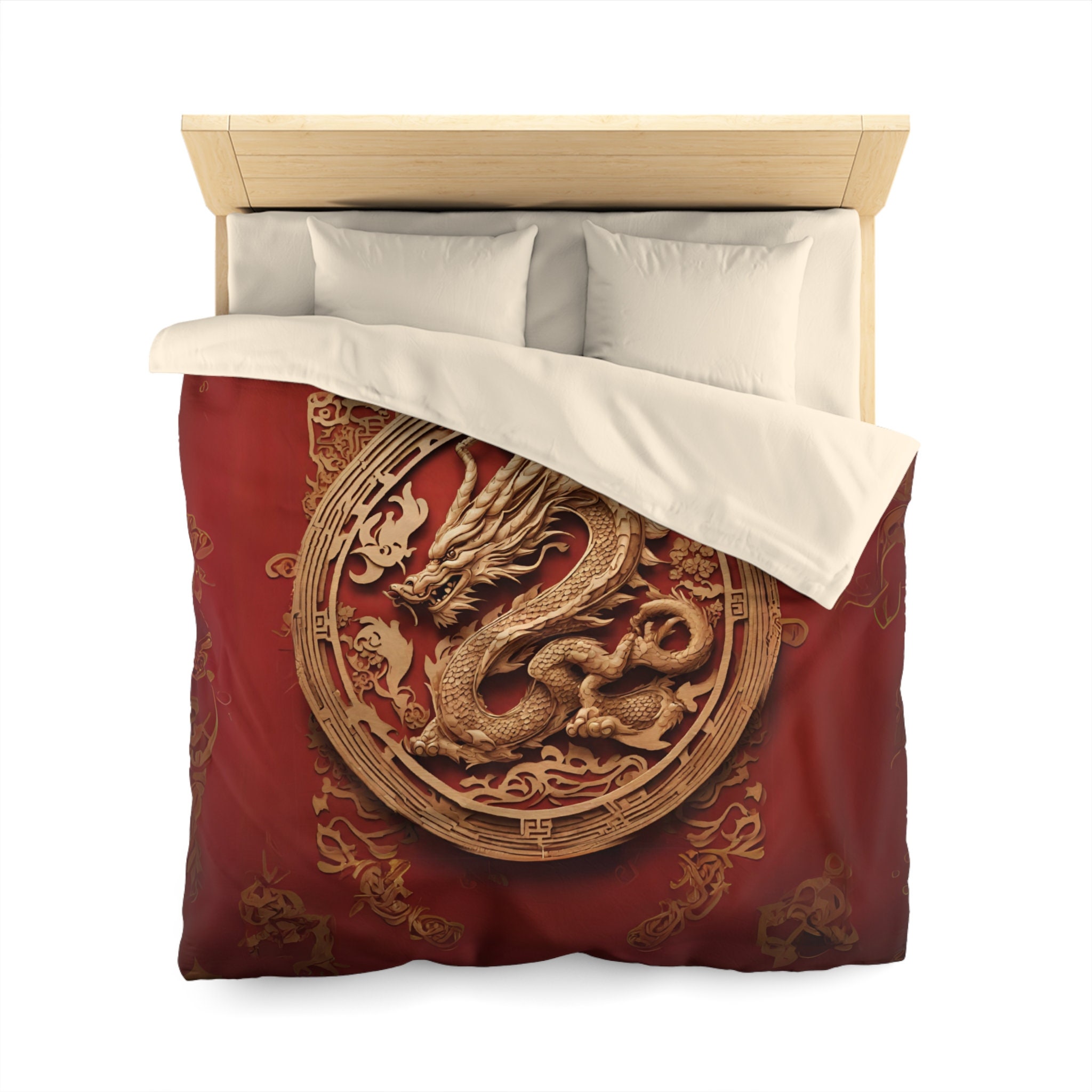Wood Dragon Zodiac, Duvet Cover, King and Queen Size, 100% Polyester ...