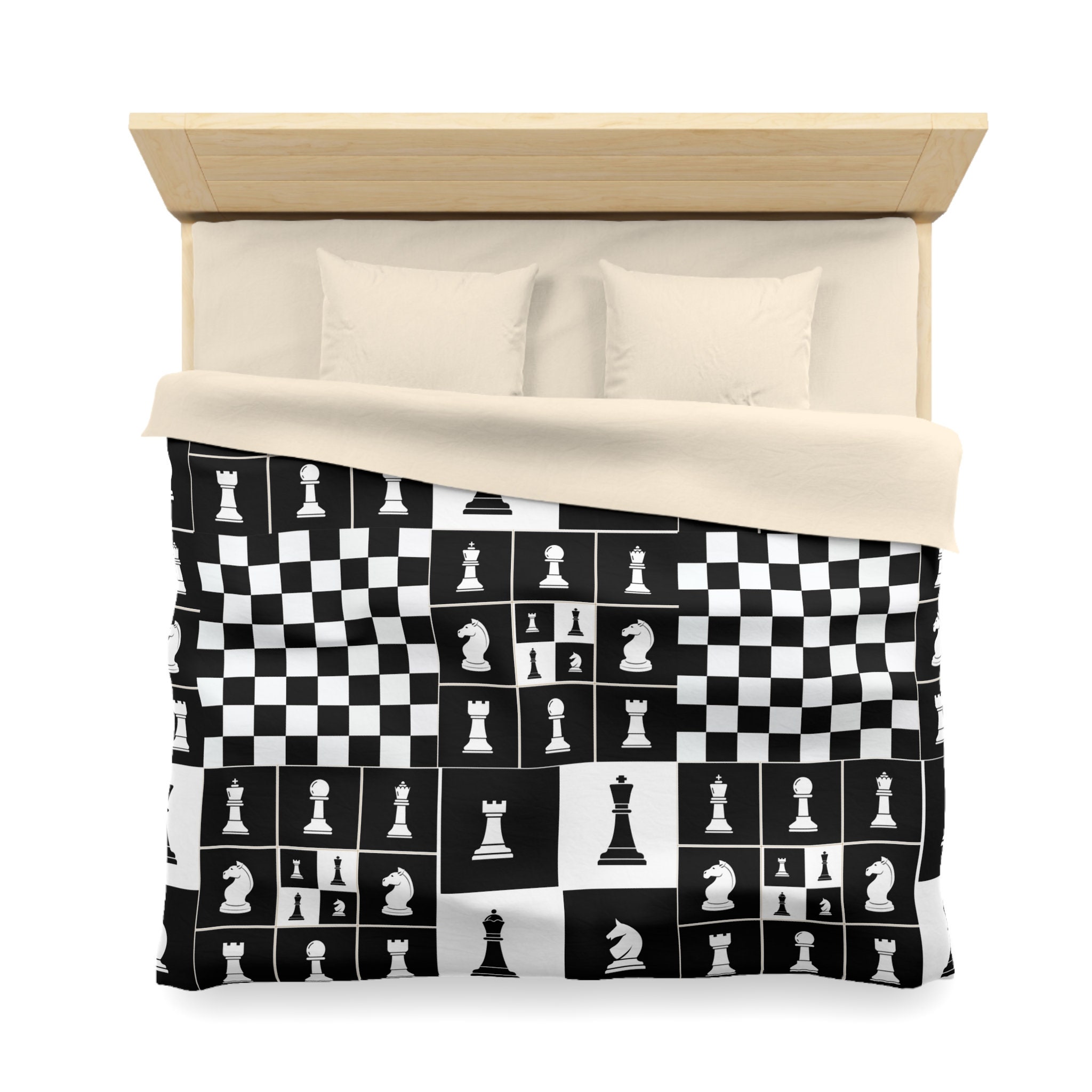 Chess Duvet Cover, King and Queen Size, 100% Polyester, Microfiber Fabric, Chess Board, Chess ...