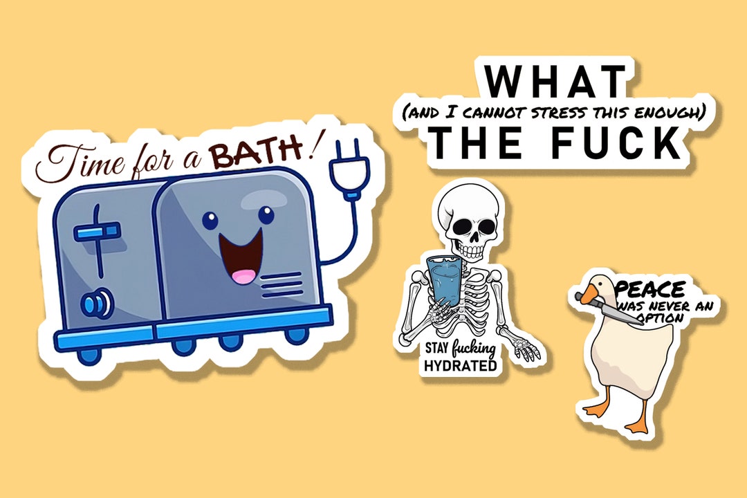 Set of 4 Stickers, Sticker Pack Bundle, Instant Digital Download, Funny ...