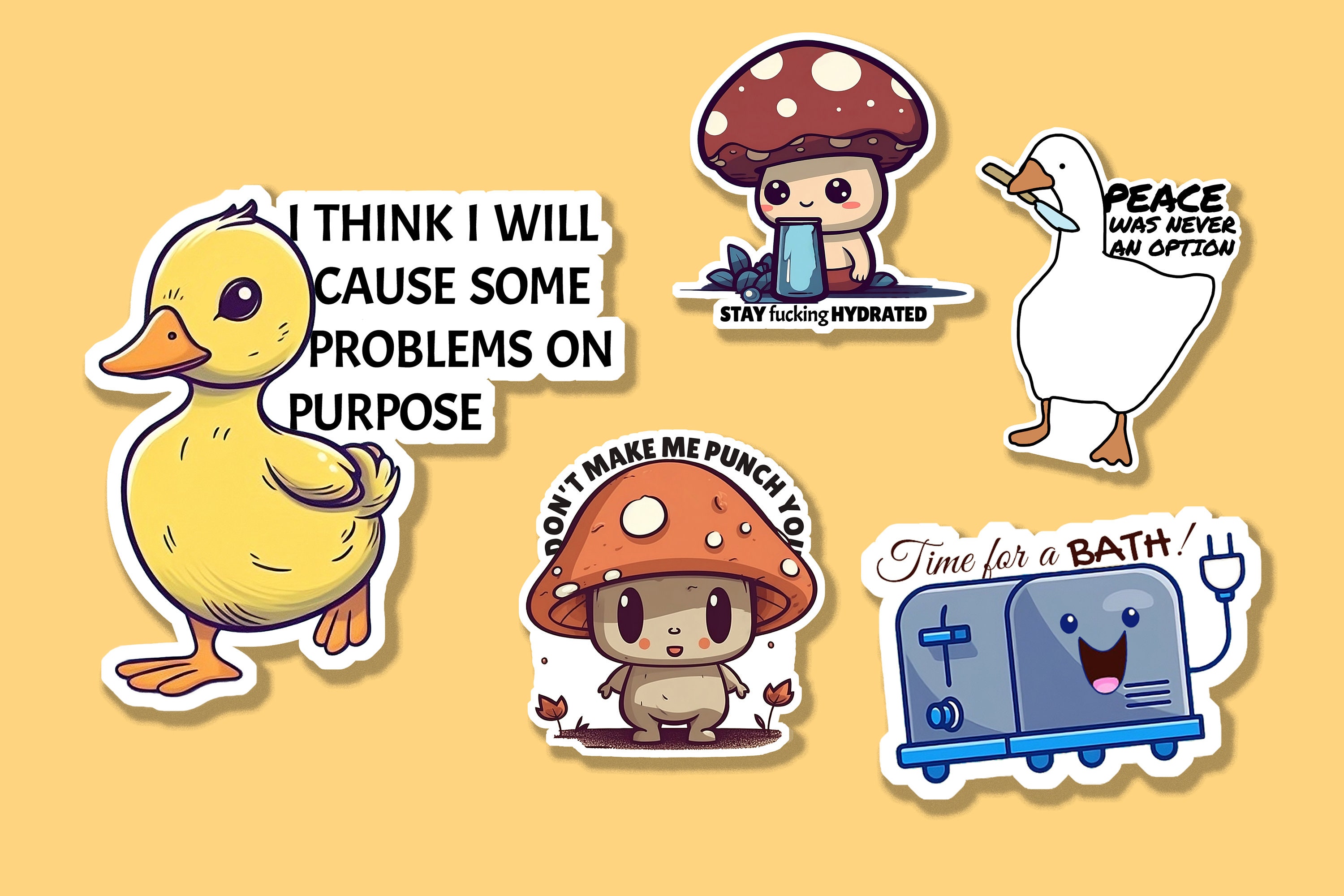 Set of 5 Stickers, Sticker Pack Bundle, Instant Digital Download, Funny ...